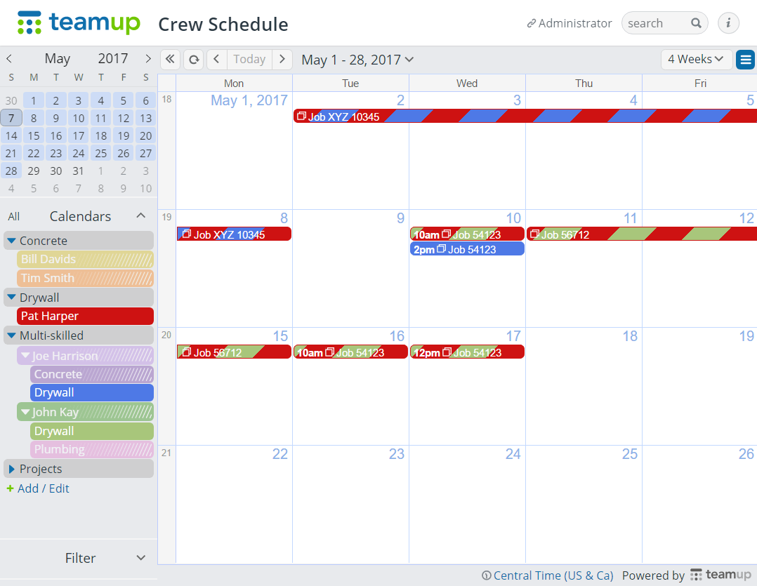 Crew Scheduling - Teamup Calendar - Get organized. Gain clarity. See ...