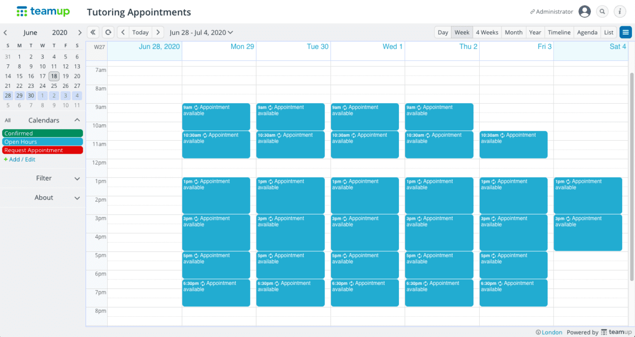 Teamup.com - Independent Tutor Appointment System