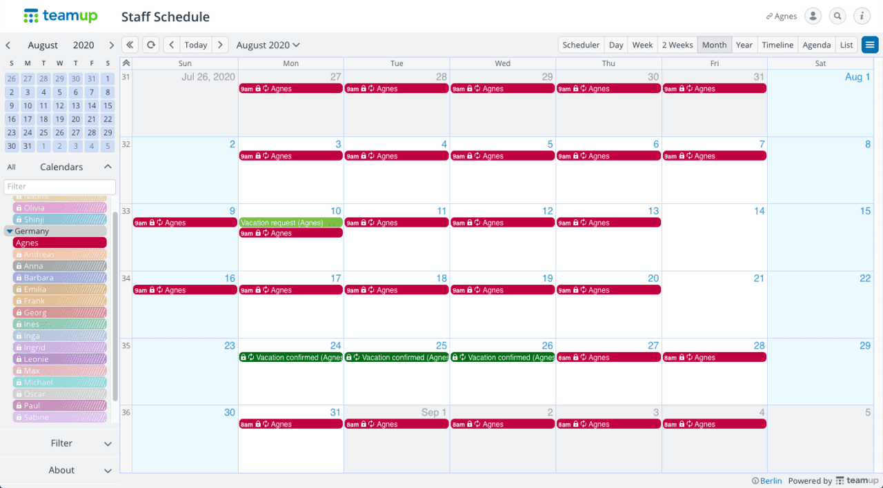 Customer Support Shift Scheduler - Teamup.com