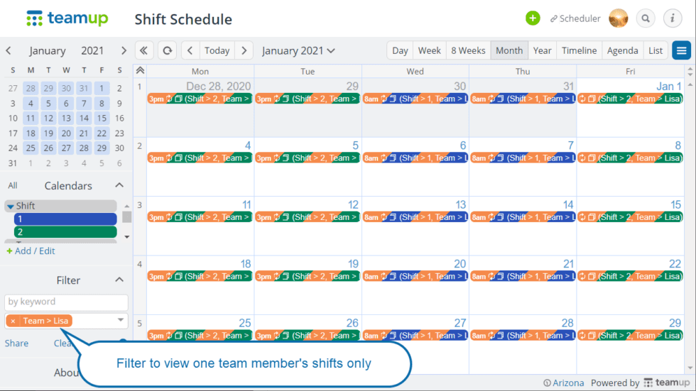 Shift Schedule for Teams - Teamup.com