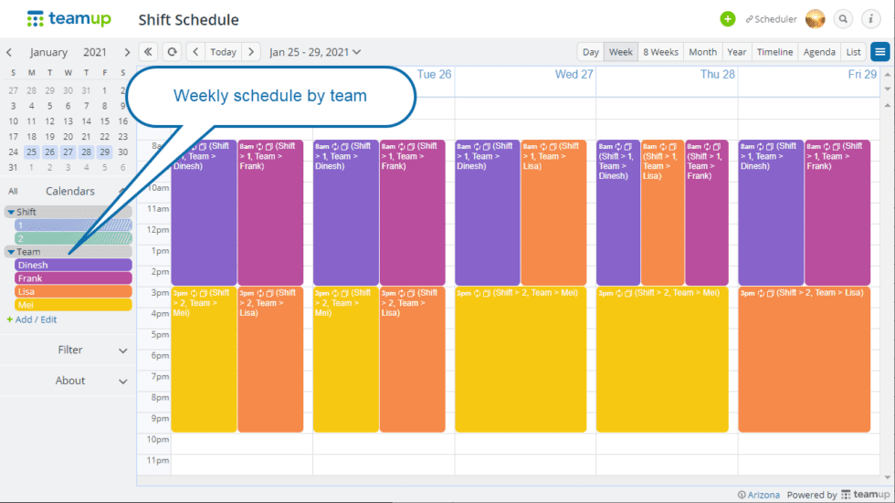 Shift Schedule for Teams - Teamup.com