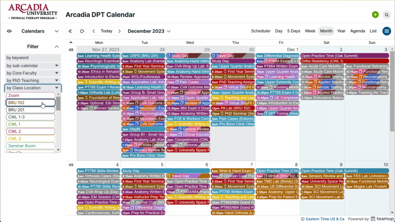 Academic Schedule for cohort and faculty - Teamup.com