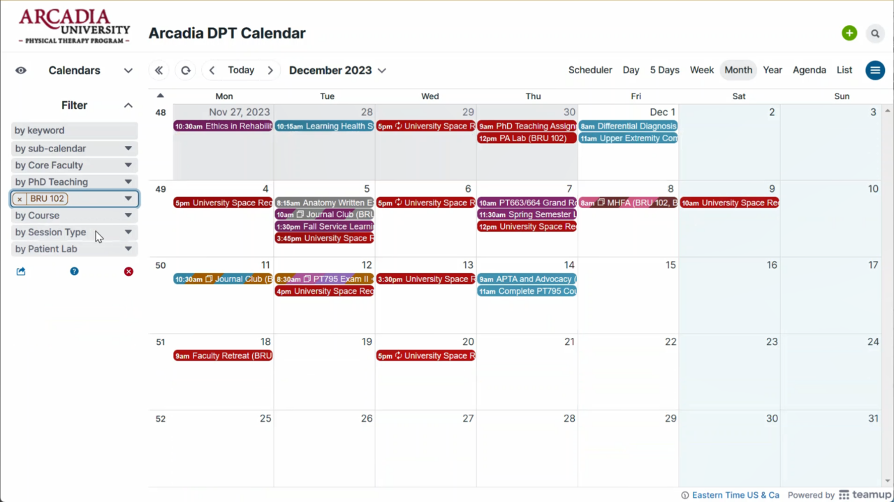 Academic Schedule for cohort and faculty - Teamup.com