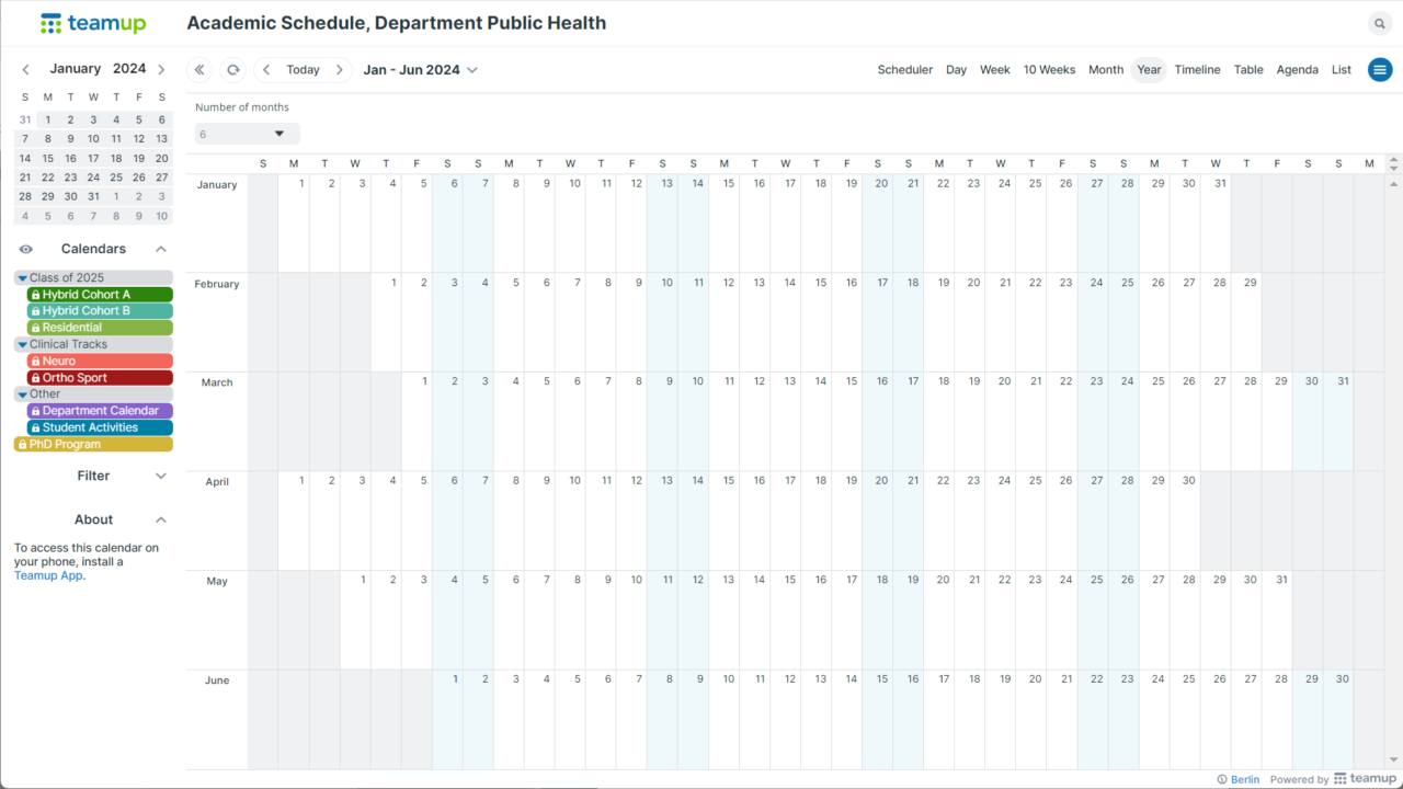 Academic Schedule for cohort and faculty - Teamup.com