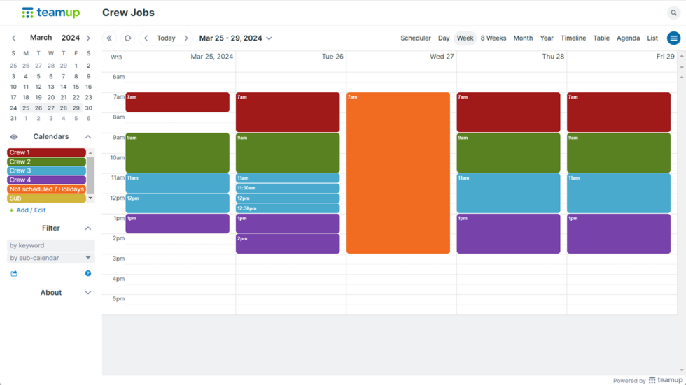 Template for crew schedule with custom fields for job information ...