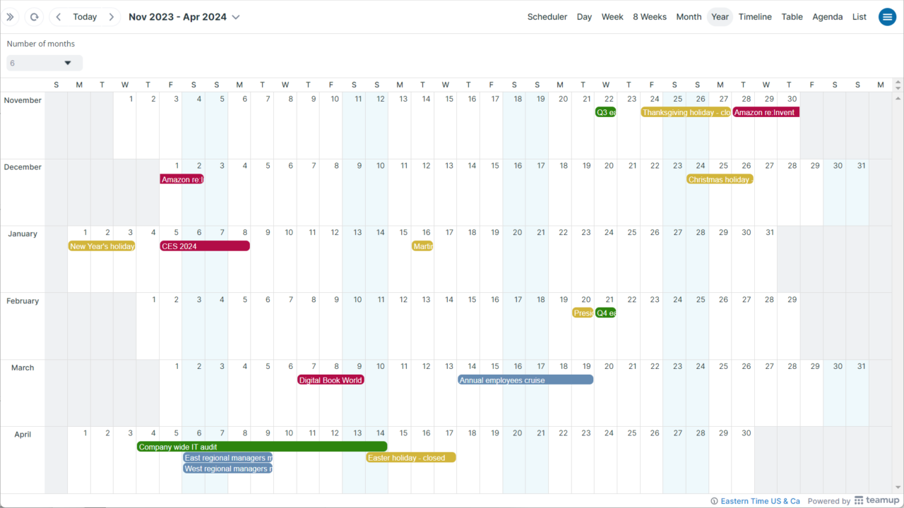Yearly Planner / Calendar Template - Teamup.com
