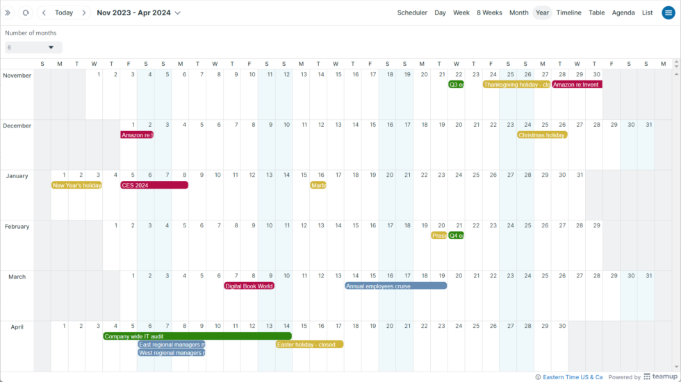 Yearly Planner / Calendar Template - Teamup.com