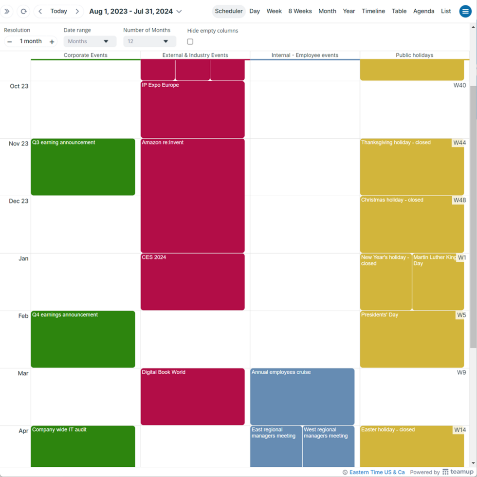 Yearly Planner / Calendar Template - Teamup.com