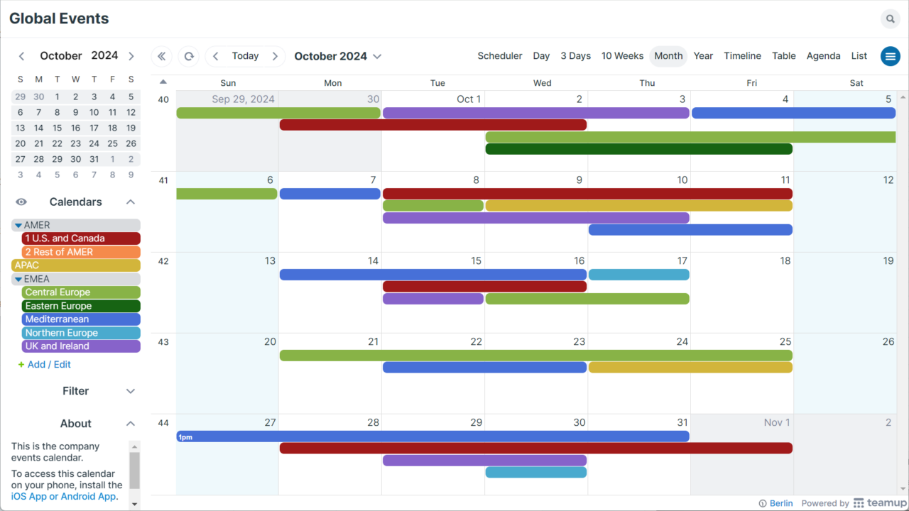 Global Events Calendar - Teamup.com