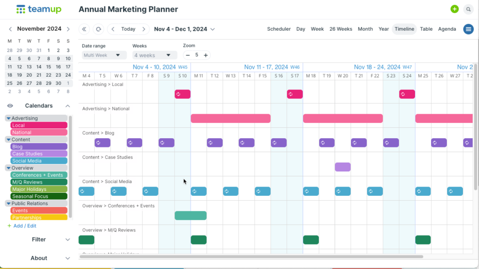 Marketing Planning Calendar - Teamup.com