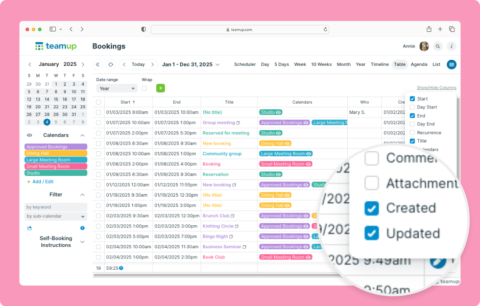 Quickly View Event History in Table View - Teamup.com