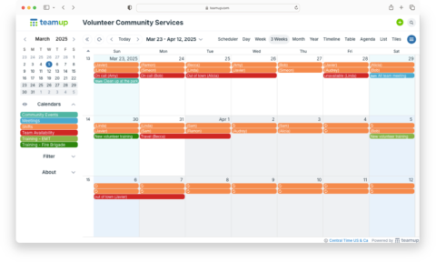 Free Calendar for Scheduling Volunteer Community Services - Teamup.com