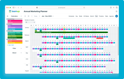 Ways to see a Whole Year Calendar Events One Page with Teamup - Teamup.com
