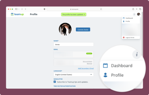 Change User Name and Profile Settings - Teamup.com