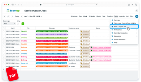 Generate PDF Reports in Table view - Teamup.com